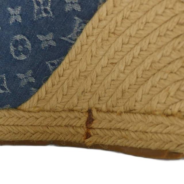 【中古】LOUIS VUITTON サンダル デニム エスパドリーユ ウェッジソール モノグラム 38 24.5cm インディゴ ベージュ