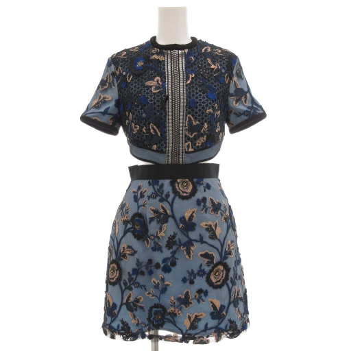【中古】未使用品 セルフポートレイト self-portrait ワンピース フローラル フラワー 花刺繍 ラメ スパンコール 2 青