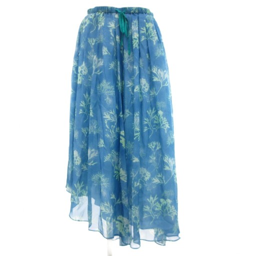 【中古】未使用品 ブラミンク BLAMINK タグ付き アシンメトリースカート ロング イージー フレア 絹 シルク 38