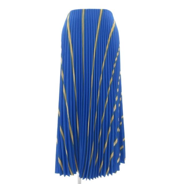 【中古】未使用品 マリメッコ marimekko Myy Puhveli プゥヴェリ プリーツ スカート フレア ロング 総柄 L 青 ブルー