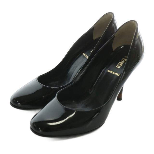 【中古】フェンディ FENDI パンプス エナメル ラウンドトゥ ハイヒール 35 22cm 黒 ブラック /XZ ■GY19 レディース
