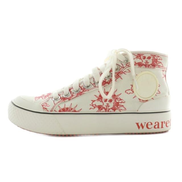 【中古】STELLA McCARTNEY WE ARE THE WEATHER スニーカー キャンバス ハイカット 総柄 ロゴ 35 22.5cm 白 赤