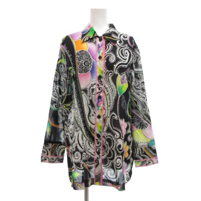 【中古】レオナール LEONARD FASHION シアーシャツ 長袖 ペイズリー柄 11R 黒 ブラック 紫 パープル /JS ■GY19