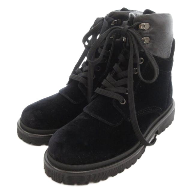 【中古】モンクレール MONCLER PATTY トレッキングブーツ ショート丈 ベロア 36 黒 ブラック /UO ■GY19 レディース