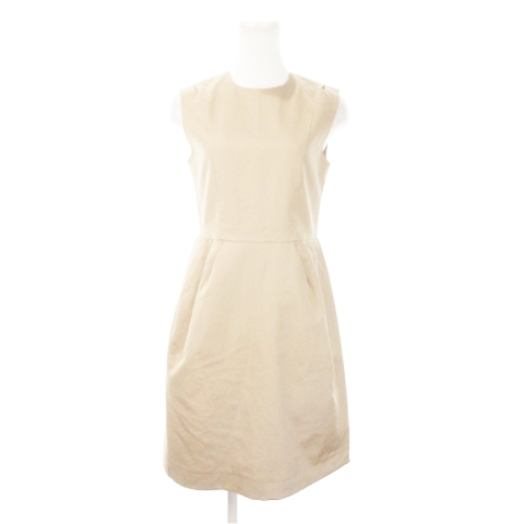 【中古】ヨーコチャン YOKO CHAN ワンピース ノースリーブ ひざ丈 バックジップ タック 無地 シンプル 38 M ベージュ