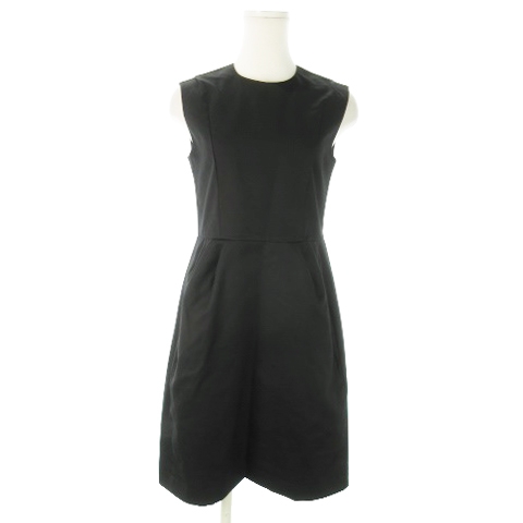 【中古】ヨーコチャン YOKO CHAN ワンピース ミニ クルーネック ノースリーブ コットン ハリ感 タック 38 M 黒