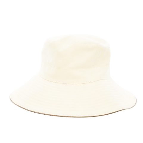 【中古】エルメス HERMES 帽子 バケットハット レザーパイピング 57 ベージュ /AH6 ■GY19 レディース