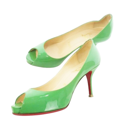 【中古】クリスチャンルブタン Christian louboutin パンプス ハイヒール オープントゥ レザー 革 パテント 35.5 緑