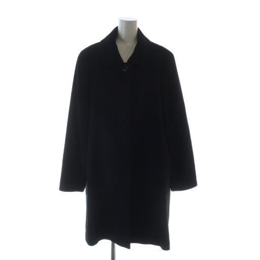 【中古】バルマン BALMAIN ステンカラーコート 長袖 総裏地 黒 ブラック 裏地総柄 ロゴ 9 M 絹 シルク カシミヤ