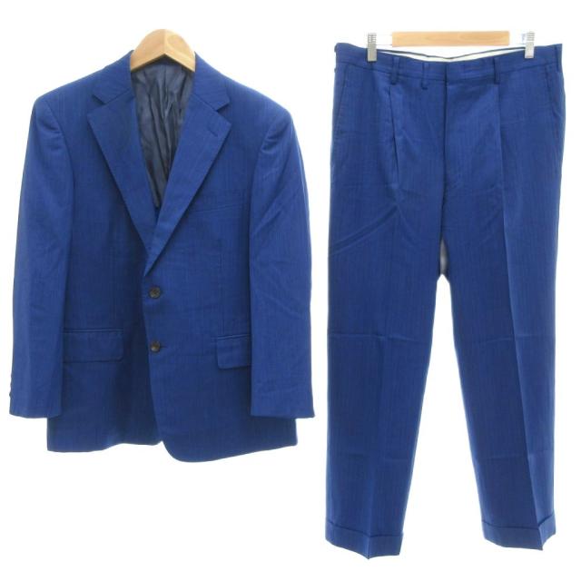 【中古】スキャバル SCABAL SUPER 140'S MOTS セットアップ スーツ ジャケット パンツ ストライプ 青 ブルー 春夏