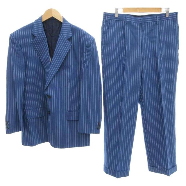 【中古】アリストン ARISTON SUPER 130'S セットアップ スーツ ジャケット パンツ 春夏 背抜き ストライプ 青 ブルー