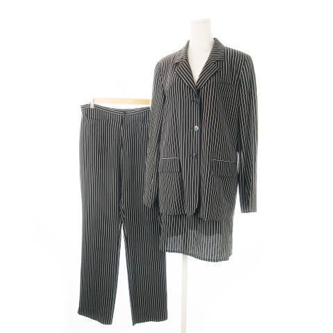 【中古】アニエスベー agnes b. ヴィンテージ セットアップ 3点 ジャケット スカート パンツ ストライプ 2 黒