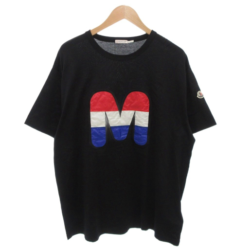 【中古】モンクレール MONCLER 19SS MAGLIA T-SHIRT Tシャツ Mロゴ トリコロール 半袖 XXL 黒 ブラック /FF