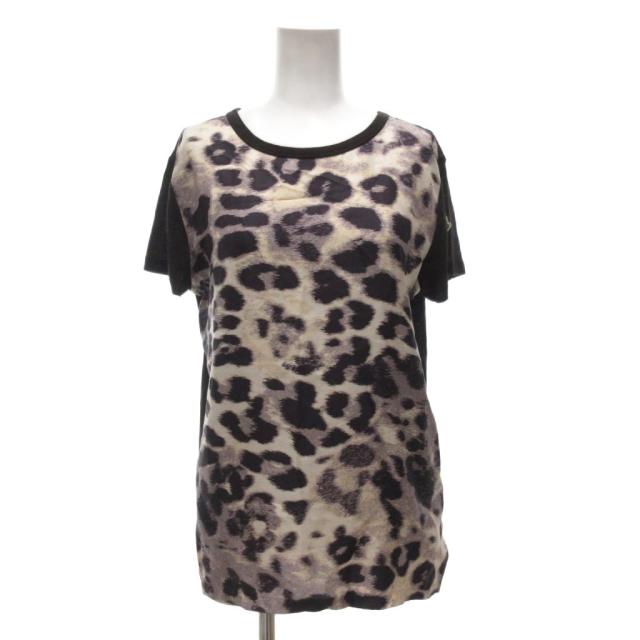 【中古】モンクレール MAGLIA GIROCOLLO Tシャツ カットソー S レオパード柄 シルク 半袖 黒 ブラック