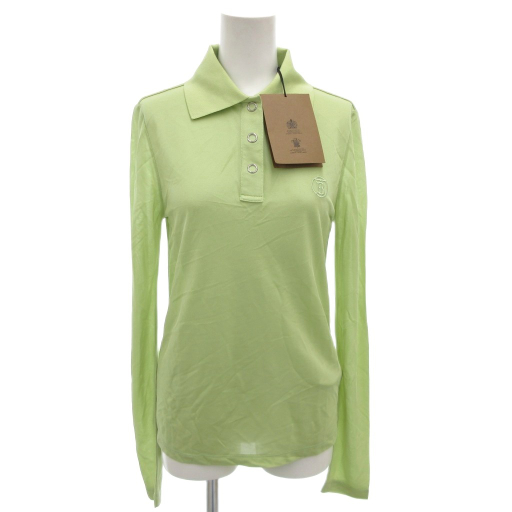 【中古】未使用品 バーバリー BURBERRY タグ付き ポロシャツ 長袖 XS ライムグリーン 黄緑 スナップボタン 8041065