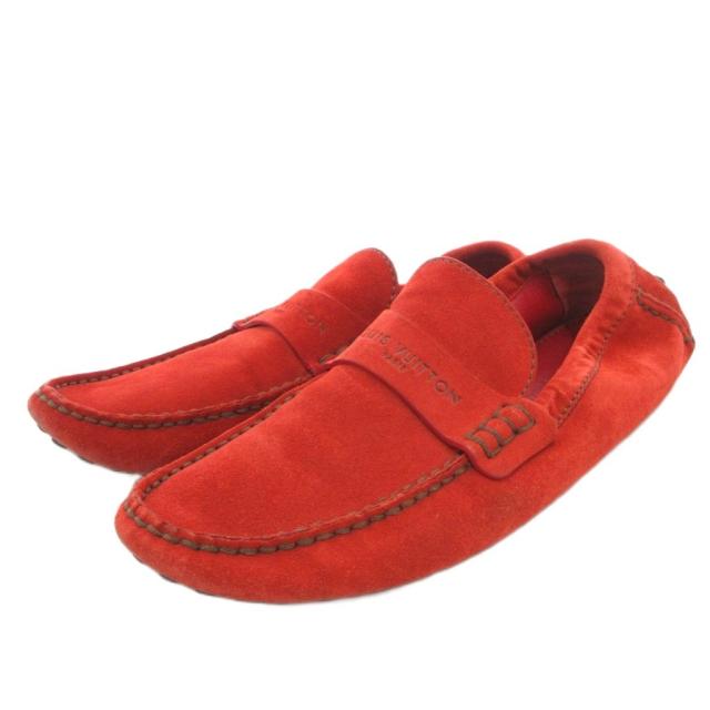 【中古】ルイヴィトン LOUIS VUITTON FA0078 ドライビングシューズ ローファー スエード ロゴ 6.5 赤 レッド
