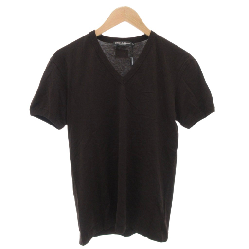 【中古】ドルチェ&ガッバーナ ドルガバ DOLCE&GABBANA Tシャツ カットソー Vネック 44 茶 ブラウン ロゴプレート