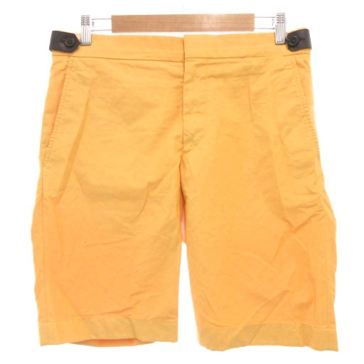 【中古】エルメス HERMES ショートパンツ ハーフパンツ ショーツ コットン レザー 42 黄 イエロー レディース