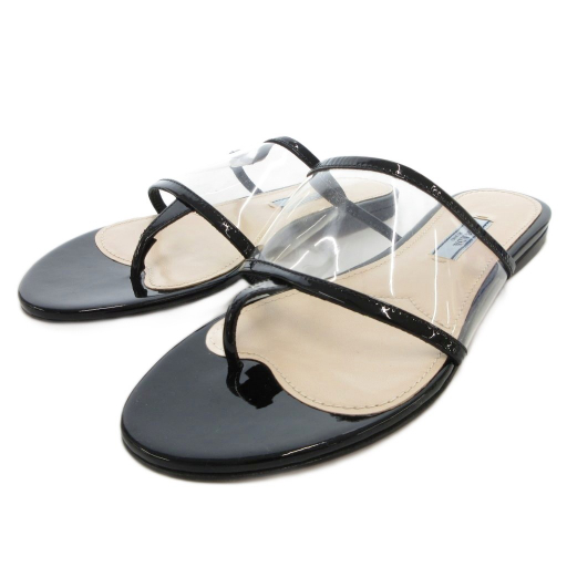 【中古】プラダ PRADA トングサンダル シューズ クリア 37.5 黒 ブラック /FF ■GY19 レディース