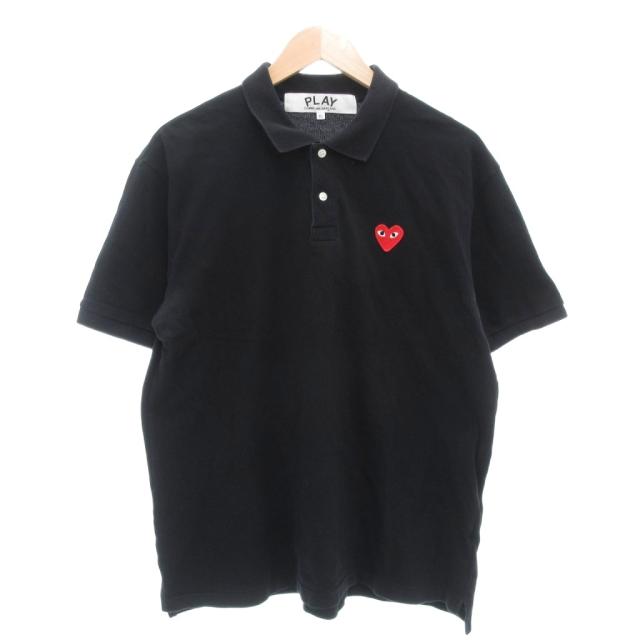 【中古】プレイコムデギャルソン PLAY COMME des GARCONS ポロシャツ 半袖 XXL ロゴ 刺繍 黒 ブラック AD2024 /AE