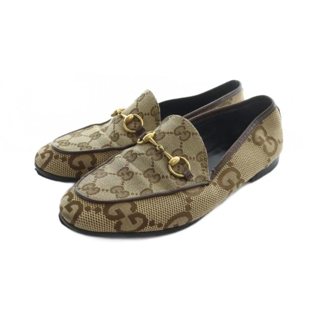 【中古】グッチ GUCCI ヨルダーン ローファー ホースビット ジャンボGG キャンバス 総柄 36 23cm 茶 ブラウン