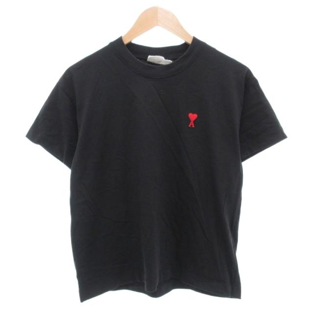 【中古】アミパリス AMI PARIS Tシャツ カットソー クルーネック 半袖 ロゴ 刺繍 黒 ブラック /AE ■GY19