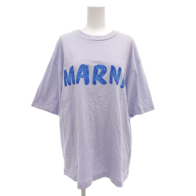 【中古】マルニ MARNI ロゴTシャツ カットソー 40 半袖 クルーネック プリント オーバーサイズ 紫 パープル