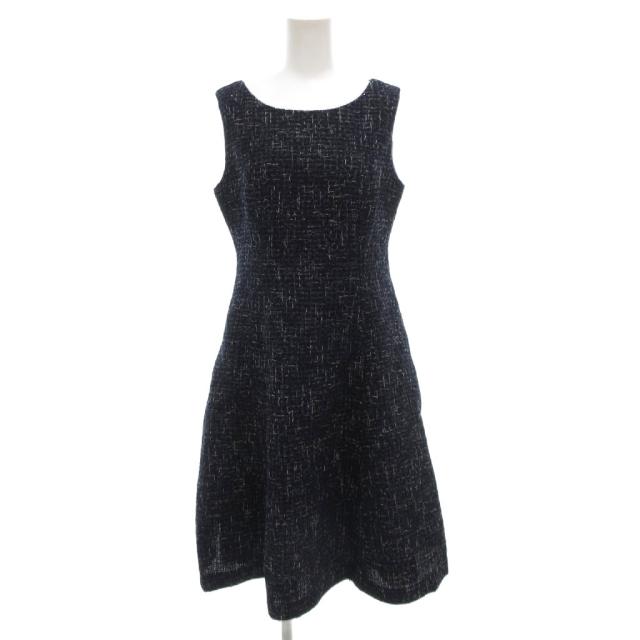 【中古】ルネ Rene tissue ツイードノースリーブワンピース フレア 36 ひざ丈 紺 ネイビー /GV ■GY19 レディース