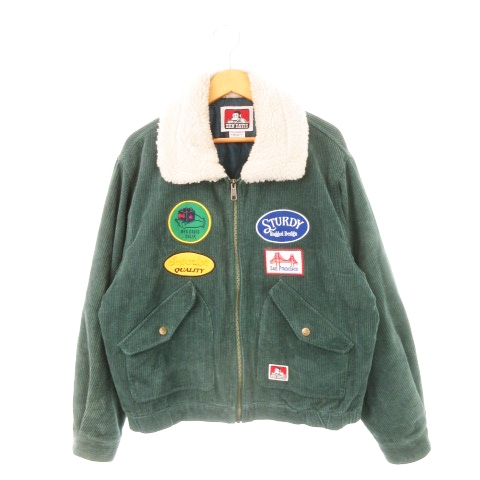 【中古】BEN DAVIS/WHITE LABEL ジャケット ブルゾン コーデュロイ 中綿 襟ボア ワッペン S 緑 グリーン /AH14