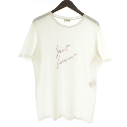 【中古】SAINT LAURENT PARIS 18SS Tシャツ カットソー 半袖 クルーネック ロゴ XS 白 TA87 553438 YBCL2 8486