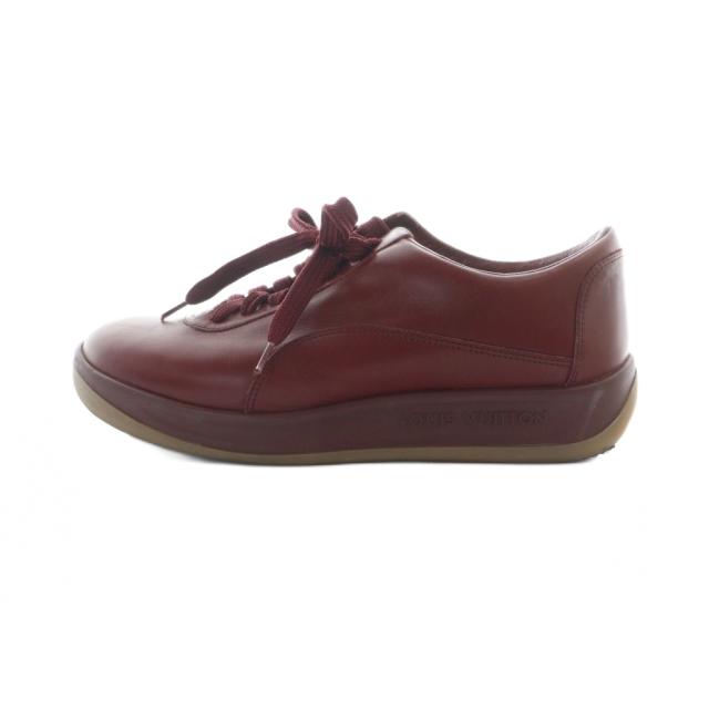 【中古】ルイヴィトン LOUIS VUITTON スニーカー MA0091 シューズ 靴 レザー ロゴ 39 25cm 赤 レッド ■GY01 /MQ