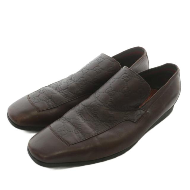 【中古】GUCCI ローファー スリッポン レザー スクエアトゥ グッチシマ シェリーライン 40.5 25.5cm 茶色 163496