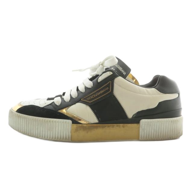 【中古】DOLCE&GABBANA マイアミロー Miami Low スニーカー レザー ローカット 6 25〜26cm 黒 白 ゴールド色 CS1694