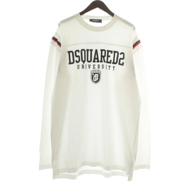 【中古】未使用品 DSQUARED2 Varsity Fit Tee Tシャツ ロンT カットソー 長袖 クルーネック ロゴ L 白 S74GD1218