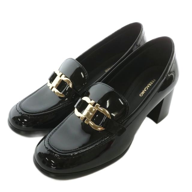 【中古】未使用品 サルヴァトーレフェラガモ マルレーナ ガンチーニ ローファー パンプス ゴールド金具 6 23.5 黒