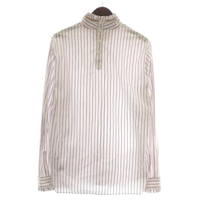 【中古】グッチ GUCCI シャツ 長袖 ストライプ柄 総柄 50 XL 白 ホワイト 赤 レッド 青 ブルー /XZ ■GY19 メンズ