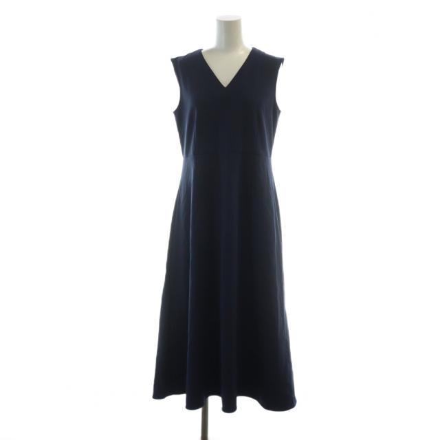 【中古】セオリーリュクス theory luxe 22SS ロングワンピース ノースリーブ フレア ロゴ 38 紺 ネイビー ■GY19