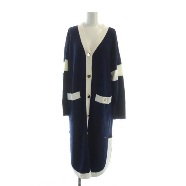 【中古】グレースクラス GRACE Class 22AW バイカラー ロングカーディガン ニット 長袖 金ボタン 36 紺 ネイビー