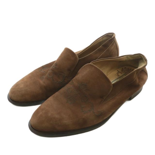 【中古】GIANNI VERSACE ローファー オペラシューズ スリッポン スエード 刺繍 41.5 26〜26.5cm 茶色