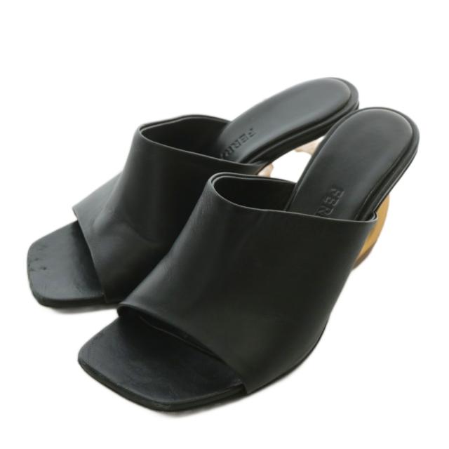 【中古】Salvatore Ferragamo ミュール サンダル レザー オープントゥ スクエア ヒール ガンチーニ 5 22.5cm 黒