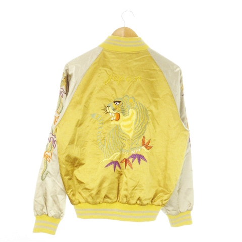 【中古】ヤマコ YAMA50 ジャケット スカジャン ジップアップ サテン 和柄 刺繍 龍 M ゴールドカラー /AO11 ■GY12 メンズ