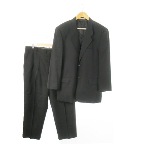 【中古】Papas シングルスーツ セットアップ テーラードジャケット 背抜き パンツ スラックス モヘヤ混 50 54 黒