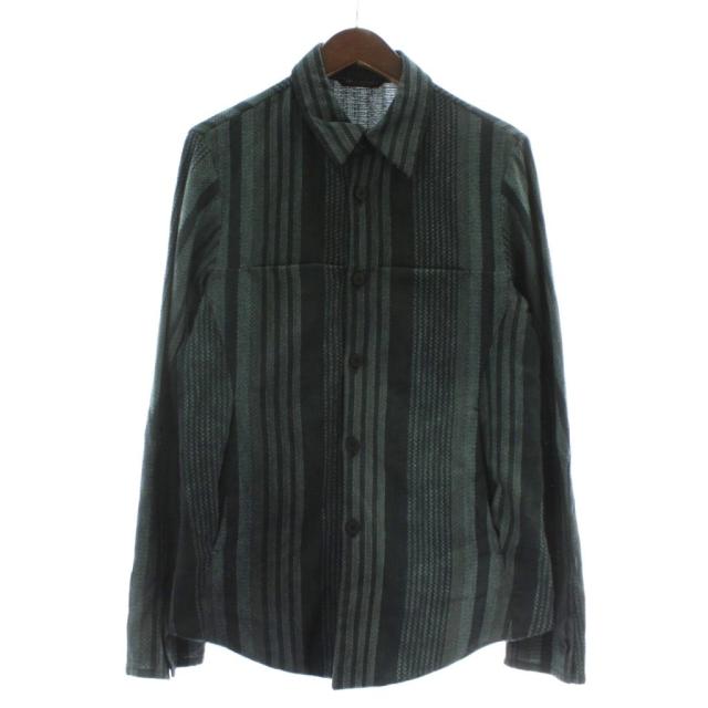 【中古】インカーネーション インカネーション incarnation シャツ 長袖 ストライプ 総柄 M カーキ 緑 グリーン