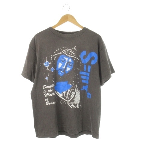 【中古】セントマイケル SAINTMICHAEL TEE/DEATH IS MTHR Tシャツ 丸首 半袖 キリスト ヴィンテージ加工 L グレー