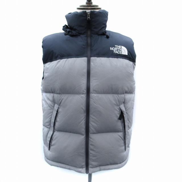 【中古】ザノースフェイス NUPTSE VEST ダウンベスト ジャケット ミドル丈 ナイロン M グレー 紺 ND92232 メンズ