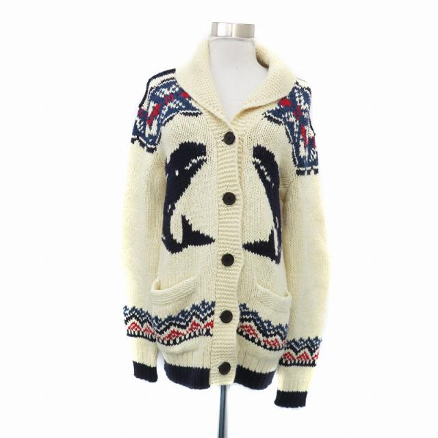 【中古】ポロ ラルフローレン ニットカーディガン ショールカラー ミドル丈 XS マルチカラー オフホワイト