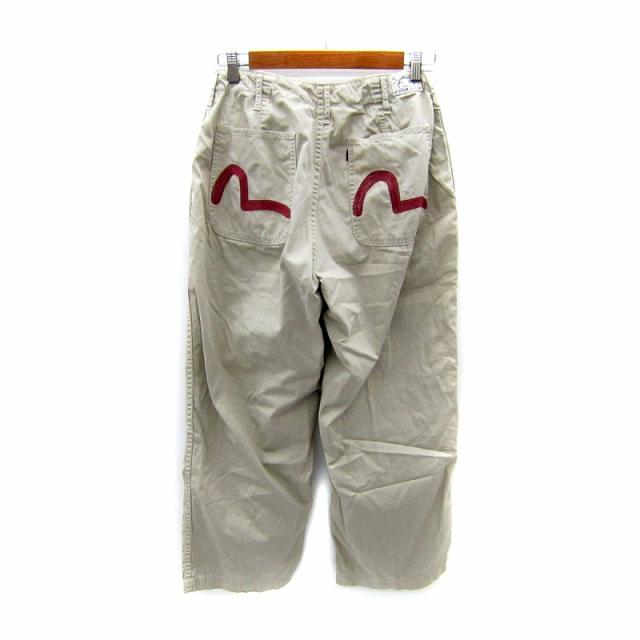 【中古】エヴィス EVISU チノパン ワイドパンツ アンクル丈 カモメ刺繍 32 ベージュ /SY29 ■GY01 メンズ