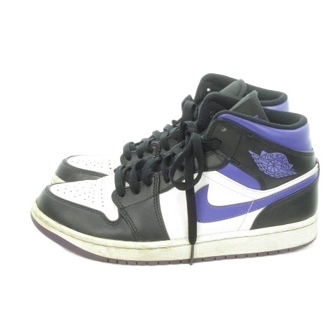 【中古】ナイキ NIKE AIR JORDAN 1 MID スニーカー ハイカット 配色 レースアップ 27.0cm 黒 ブラック 紫 パープル