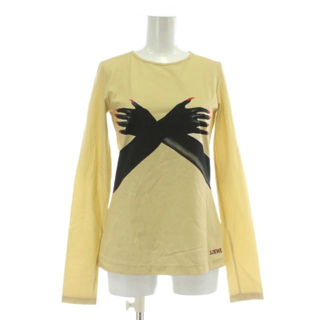 【中古】未使用品 LOEWE Tシャツ カットソー 長袖 クルーネック グローブプリント ロゴ M ベージュ 黒 S540Y07XBG