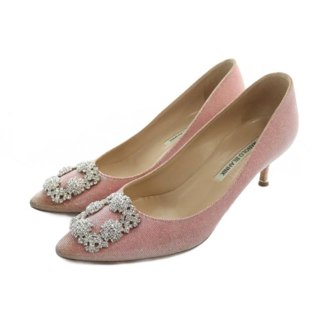 【中古】マノロブラニク MANOLO BLAHNIK パンプス ハンギシ ビジュー ラメ ポインテッドトゥ 37 24.5cm ピンク